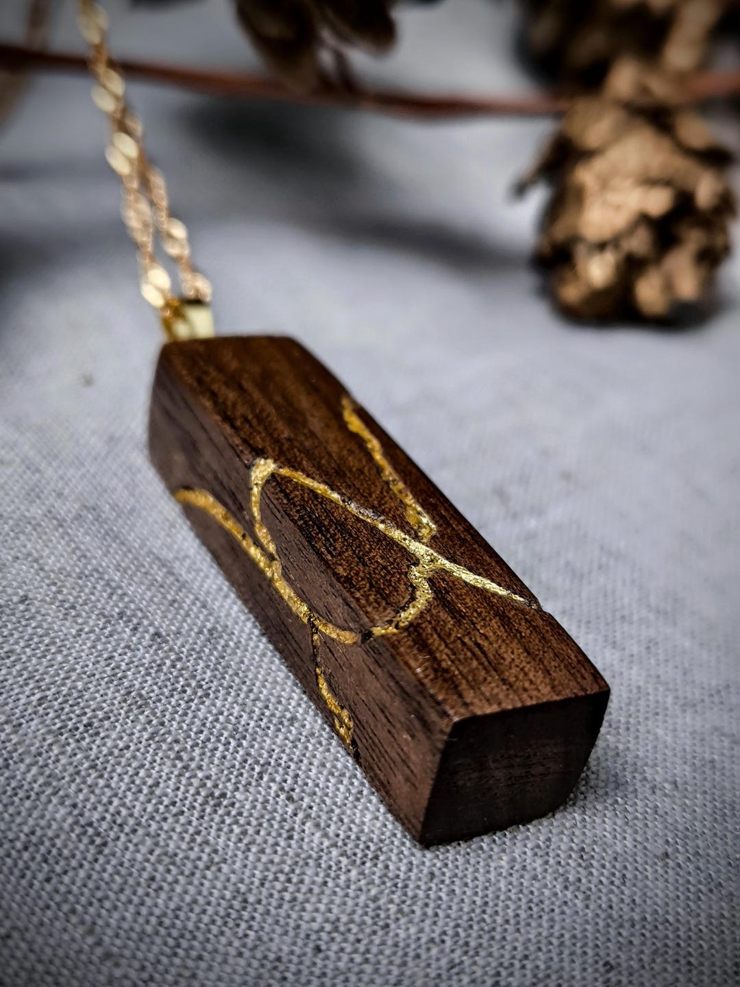 Healing and Graceful: Kintsugi Walnut Wood Pendant - 24K Gold Veins - Etsy
