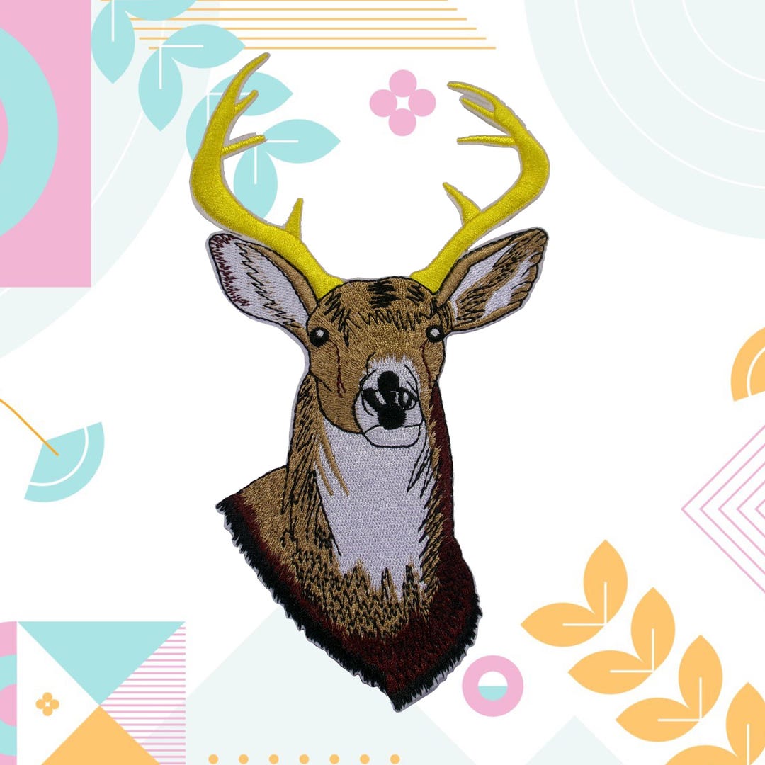 Deer Head Patch Embroidered Iron-on/sew-on Applique for Clothing Vest ...