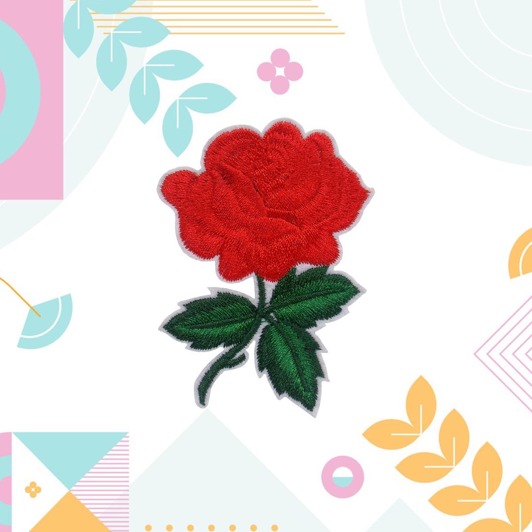 Red Rose Patch (small) Iron on Embroidered Patches, Long Stem Rose ...