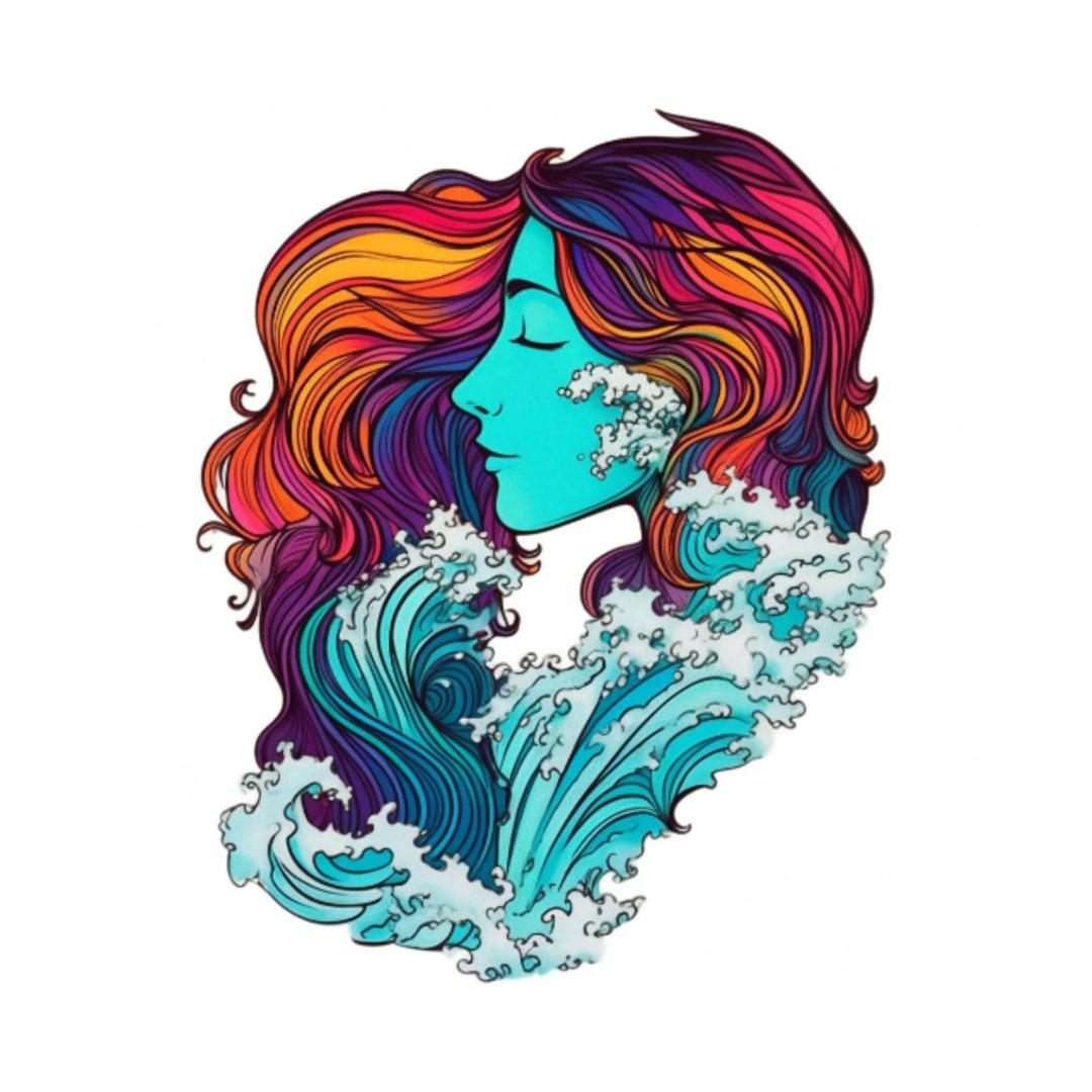 Colorful Ocean Wave, Vinyl Stickers Decals, Retro Wave Sticker, Travel ...