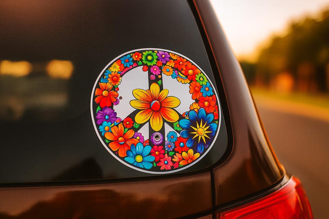 Flower Peace Sign Sticker, Vinyl Stickers Decals, Colorful Wildflower ...