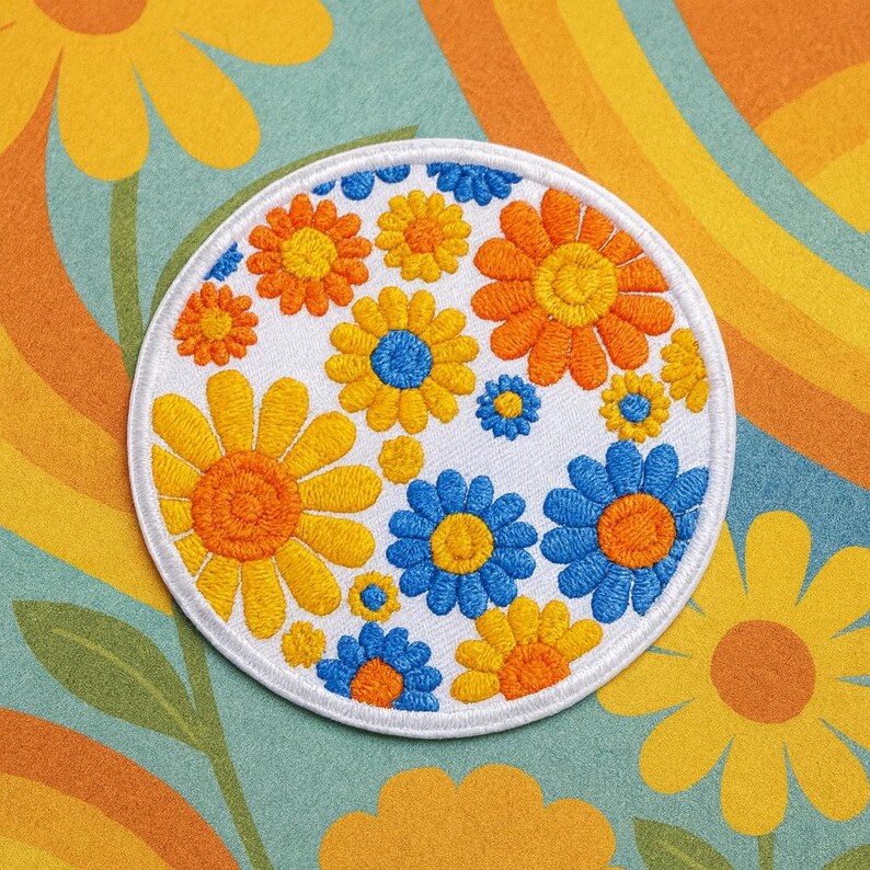 Retro Floral Patch – Flower Power Badge for Clothing & Bags, Daisy ...