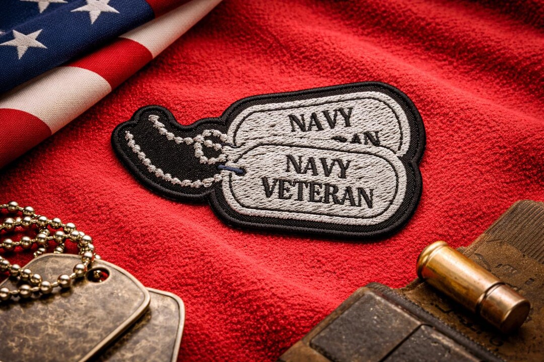 Navy Veteran Patch Dog Tags - Military Embroidered Applique - Iron-on ...