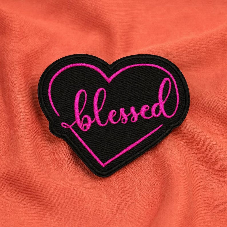 Heart Patch/blessed Text Patch/iron-on Patch/embroidered Sew-on ...