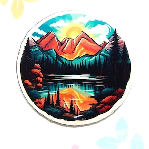 Colorful Mountain Lake Forest River Sticker, Vinyl Stickers Decals ...