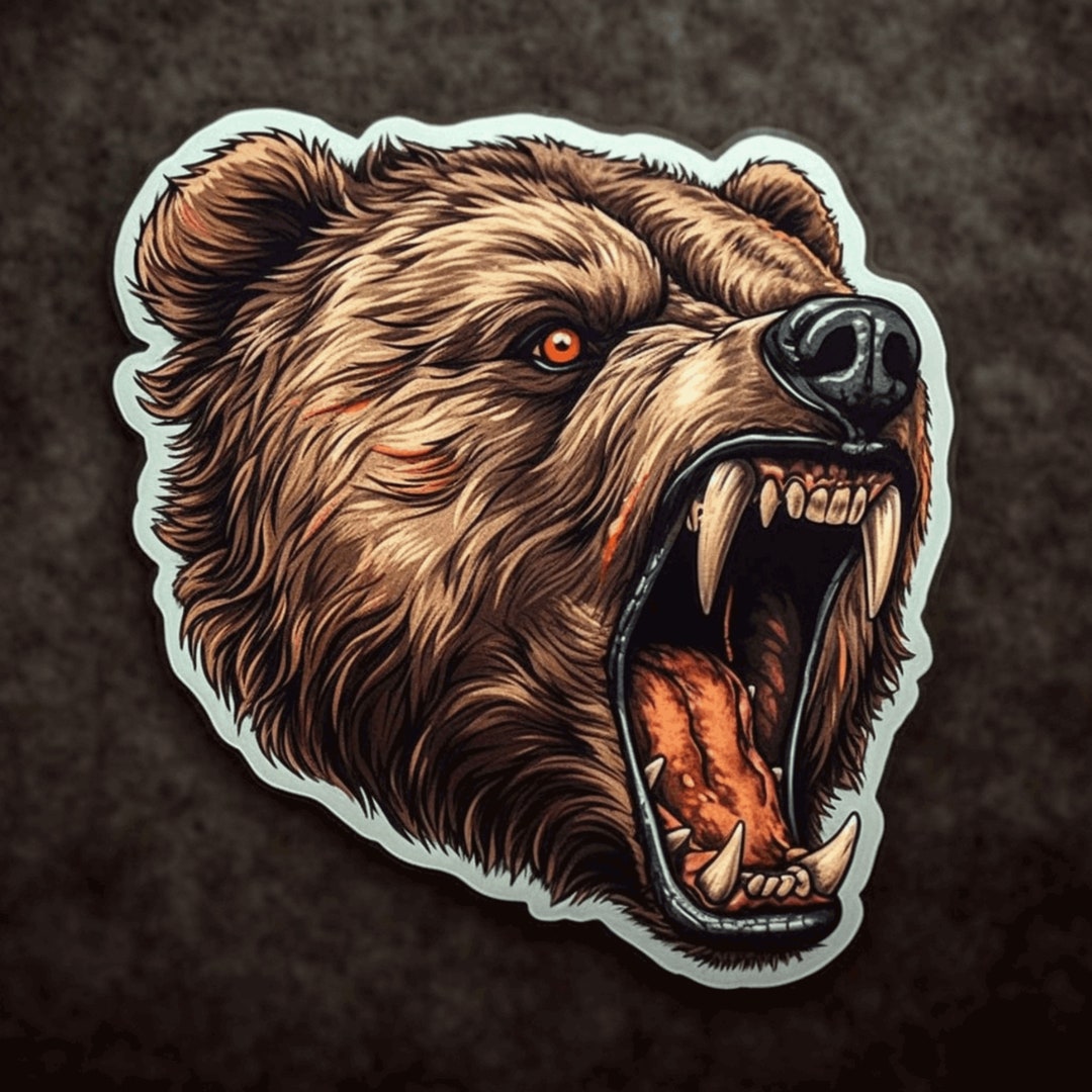Roaring Bear Sticker, Vinyl Stickers Decals, Wild Animals Sticker ...