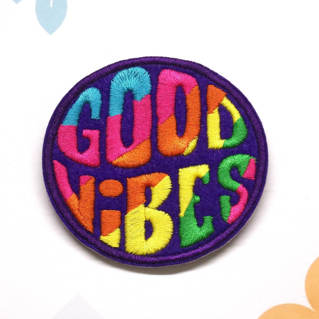 Good Vibes Patch Embroidered Iron-on Applique for Clothing, Vest, Jacket, Backpack, Retro Logo ...