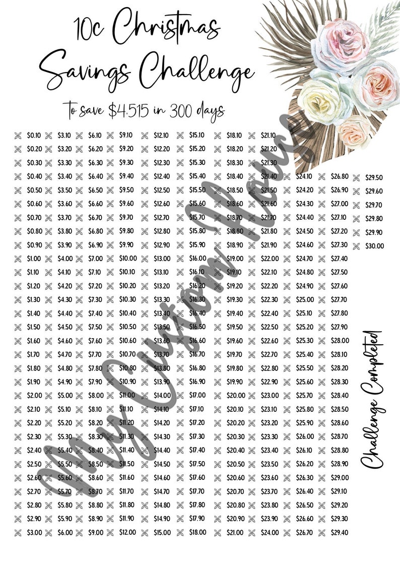10c SAVINGS CHALLENGE Printable Christmas Saving Tracker Savings ...