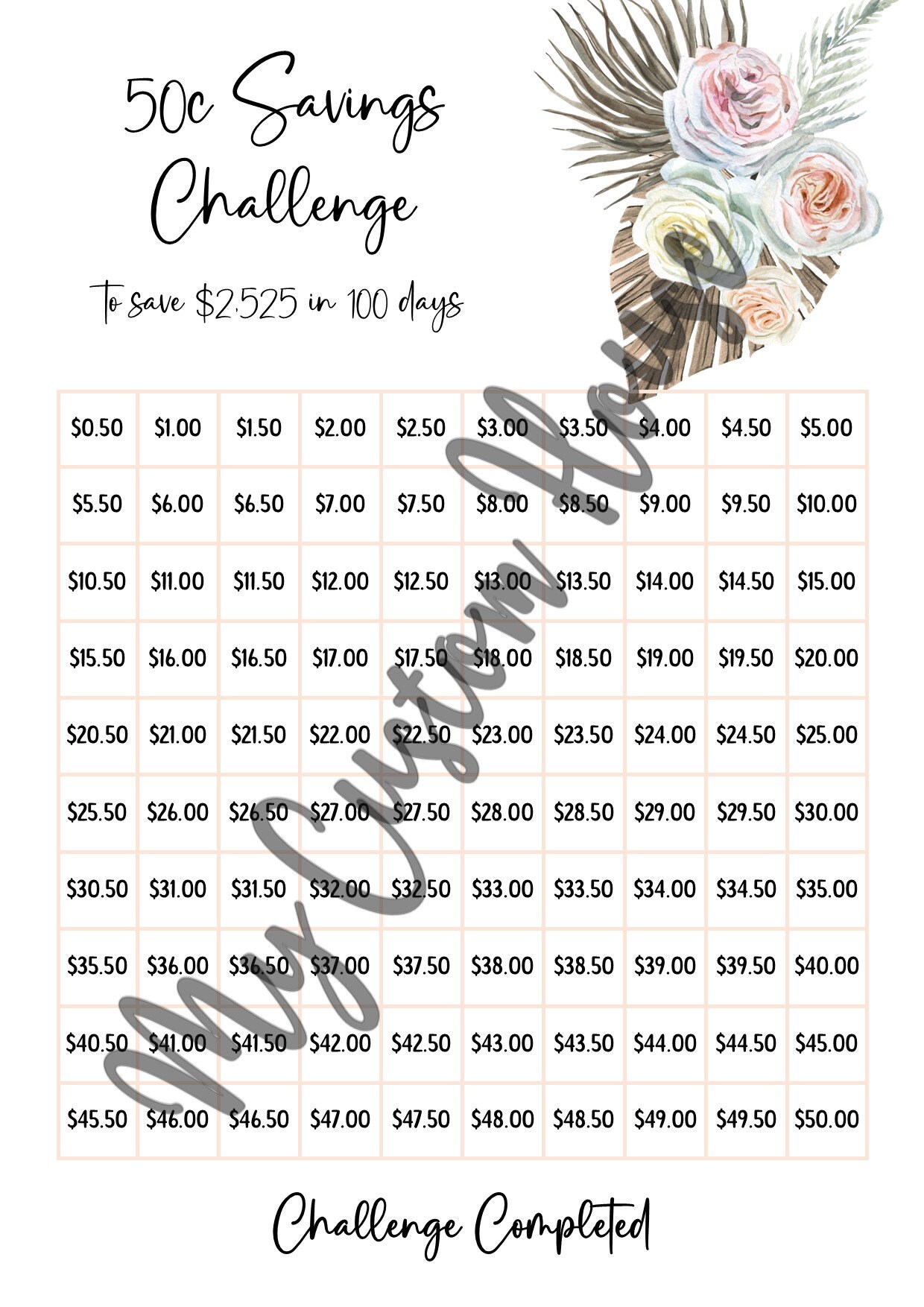 50c SAVINGS CHALLENGE Printable Christmas Saving Tracker Savings ...