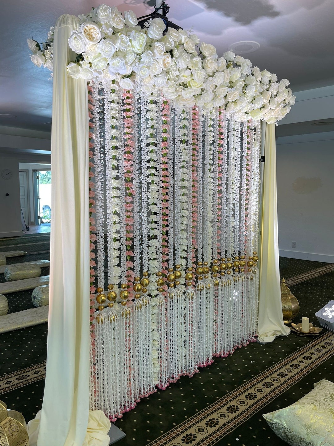7ftx6 Ft Nikah Pardah Set of Flower Garlands,top Flower Runner & Fabric ...