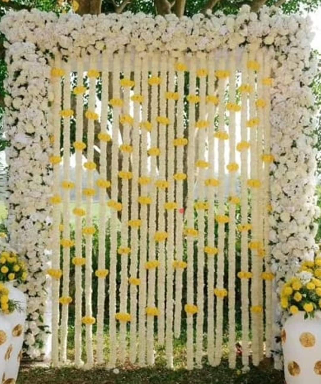 8ft Marigold Flower Garlands White and Yellow Haldi Set Wedding Mandap ...