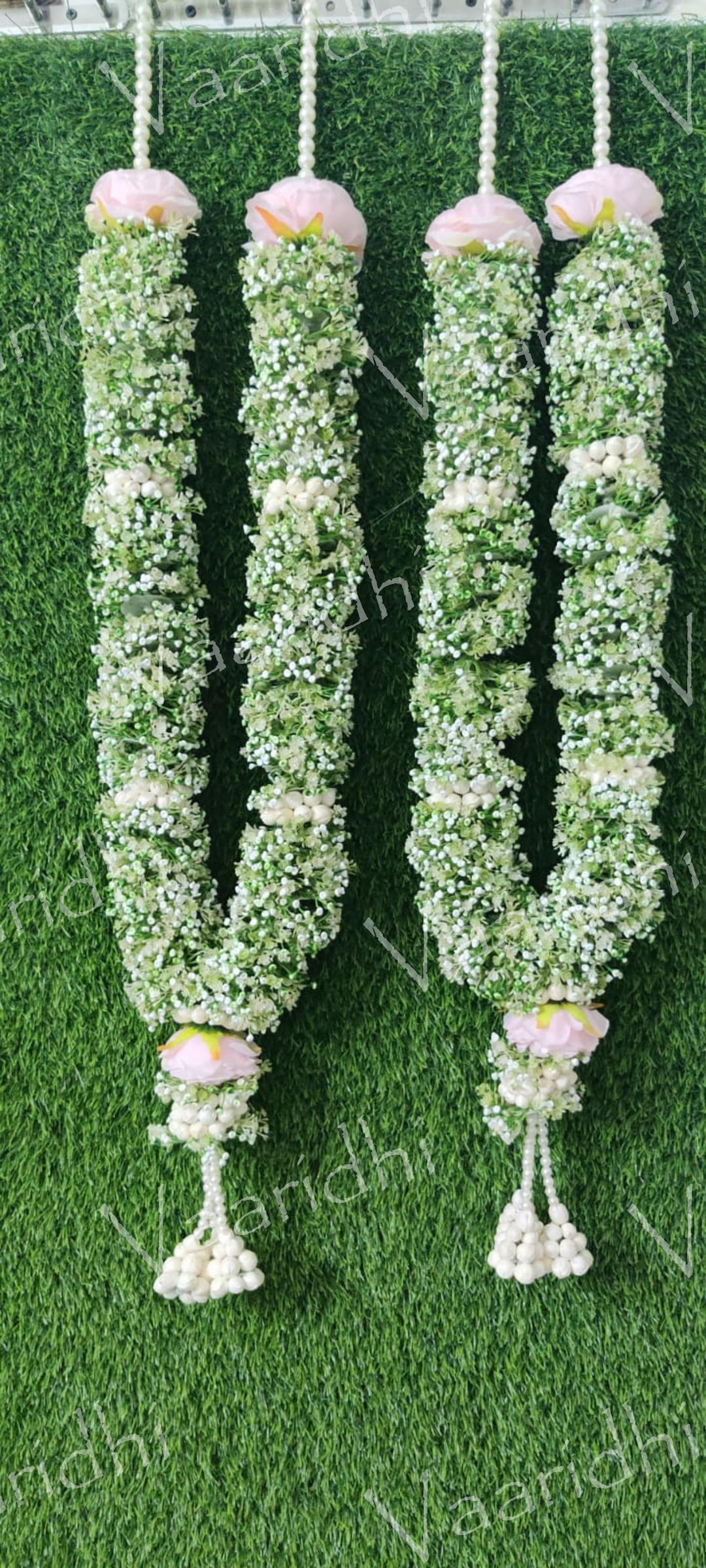 Pair of Varmala Design Baby's Breath Flower Milni Mala, Wedding Mala ...