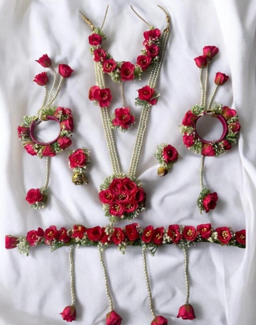 Red Floral Bridal Jewelry Set: Mehndi Haldi Flower Outfit - Etsy