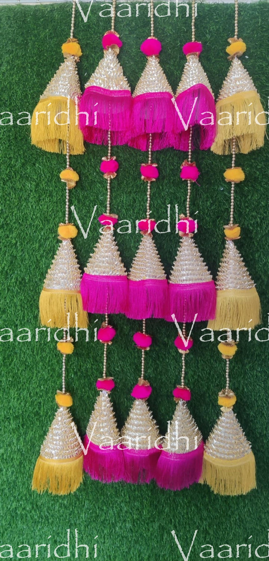 4 Ft Gota Patti Kone With Pom Pom Hanging Tassels for Wedding ...