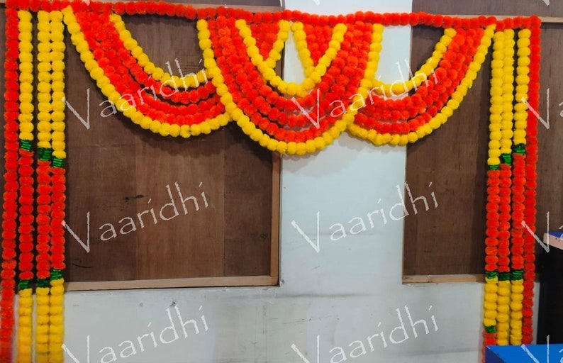 Marigold Garland Backdrop Puja Backdrop for Haldi Decor Wedding Stage ...