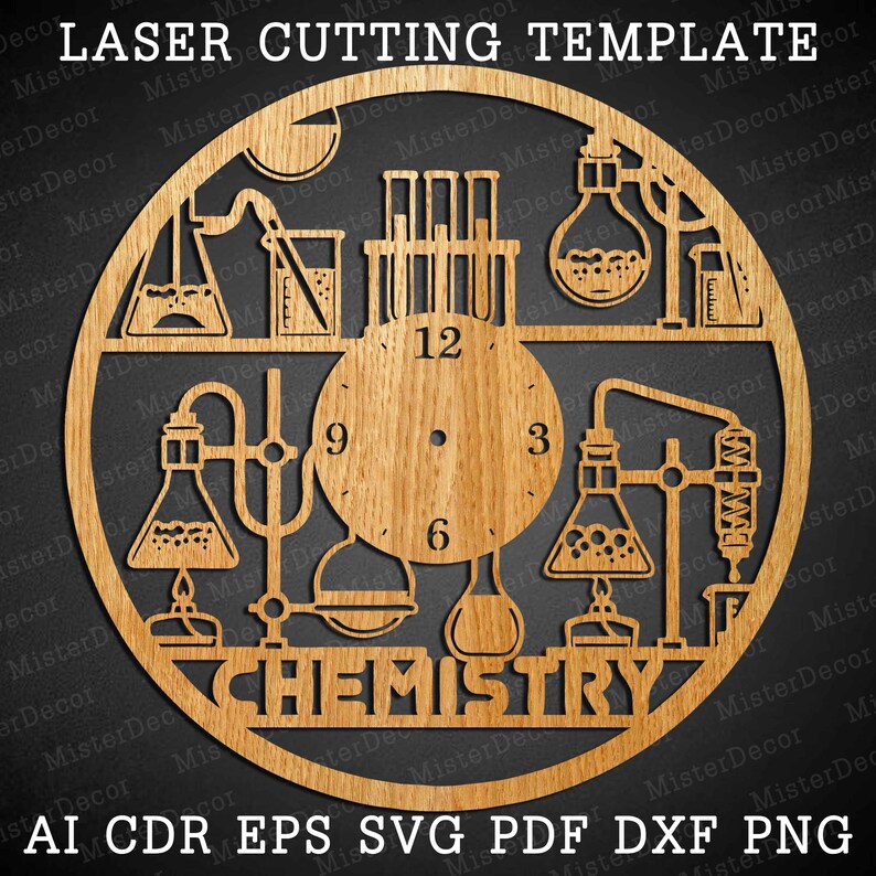 Сhemistry Clock Laser Cut Files SVG File Vector File Ai Cdr Dxf Instant ...