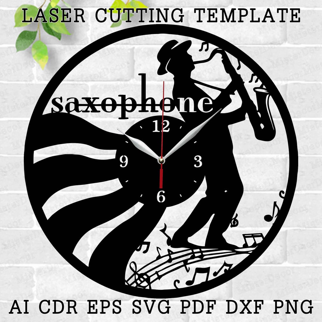 Saxophone Clock Laser Cut Files SVG Vector File Ai, Cdr, Dxf, Eps, Pdf ...