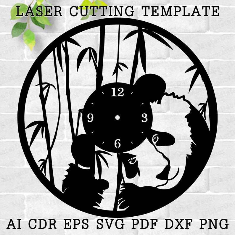Panda Clock Laser Cut Files, SVG File. Vector File Ai, Cdr, Dxf Instant ...