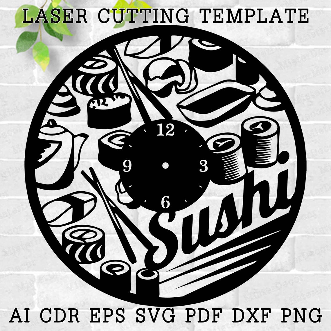 Sushi Clock Laser Cut Files SVG Vector File Ai, Cdr, Dxf, Eps, Pdf, Png ...