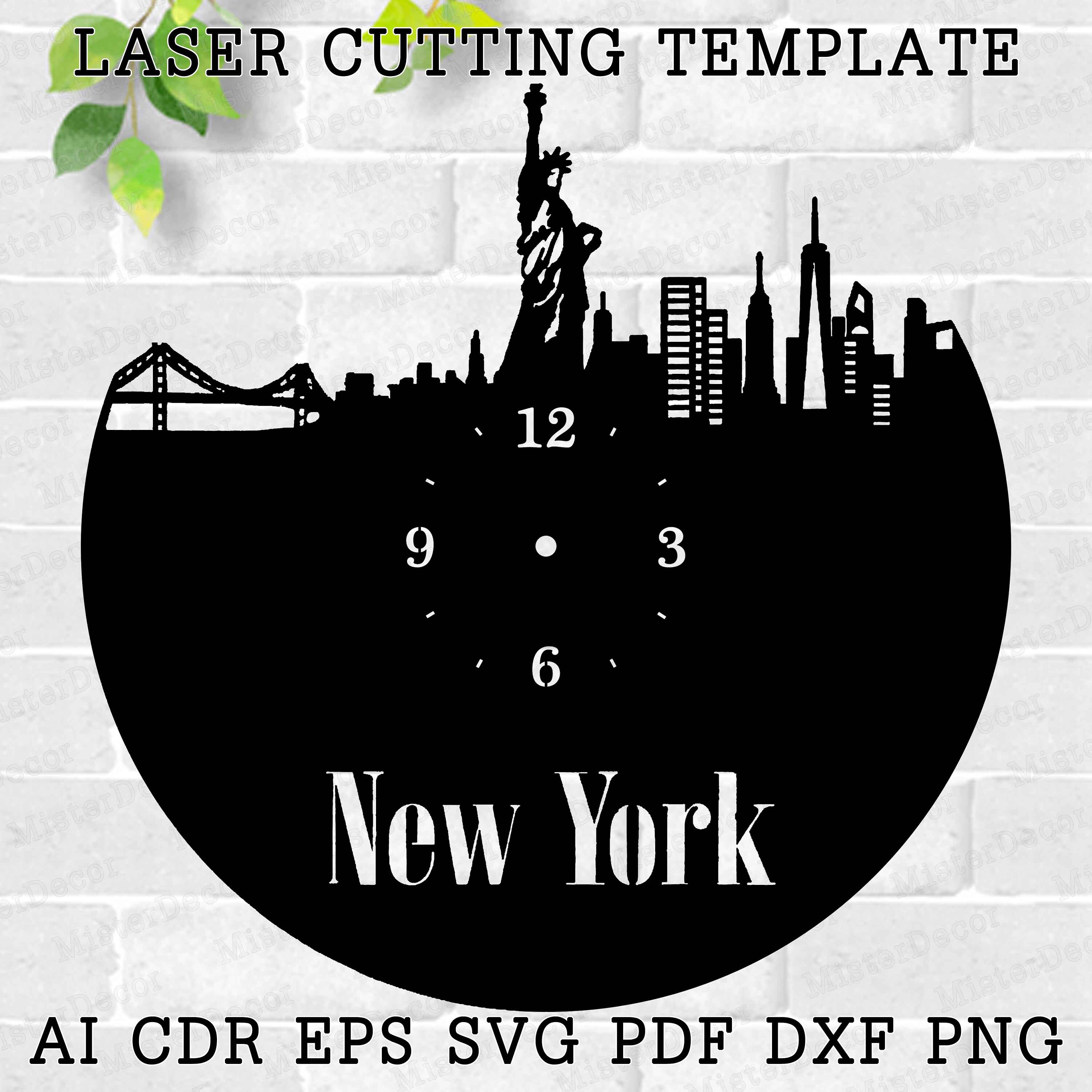 New York Wall Clock Laser Cut Files, SVG File. Vector File Ai, Cdr, Dxf ...