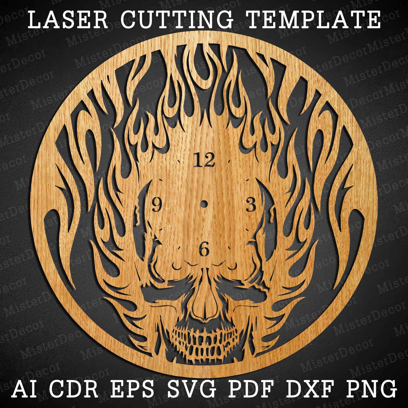 Fire Skull Clock Laser Cut Files SVG Vector File Ai, Cdr, Dxf, Eps, Pdf ...