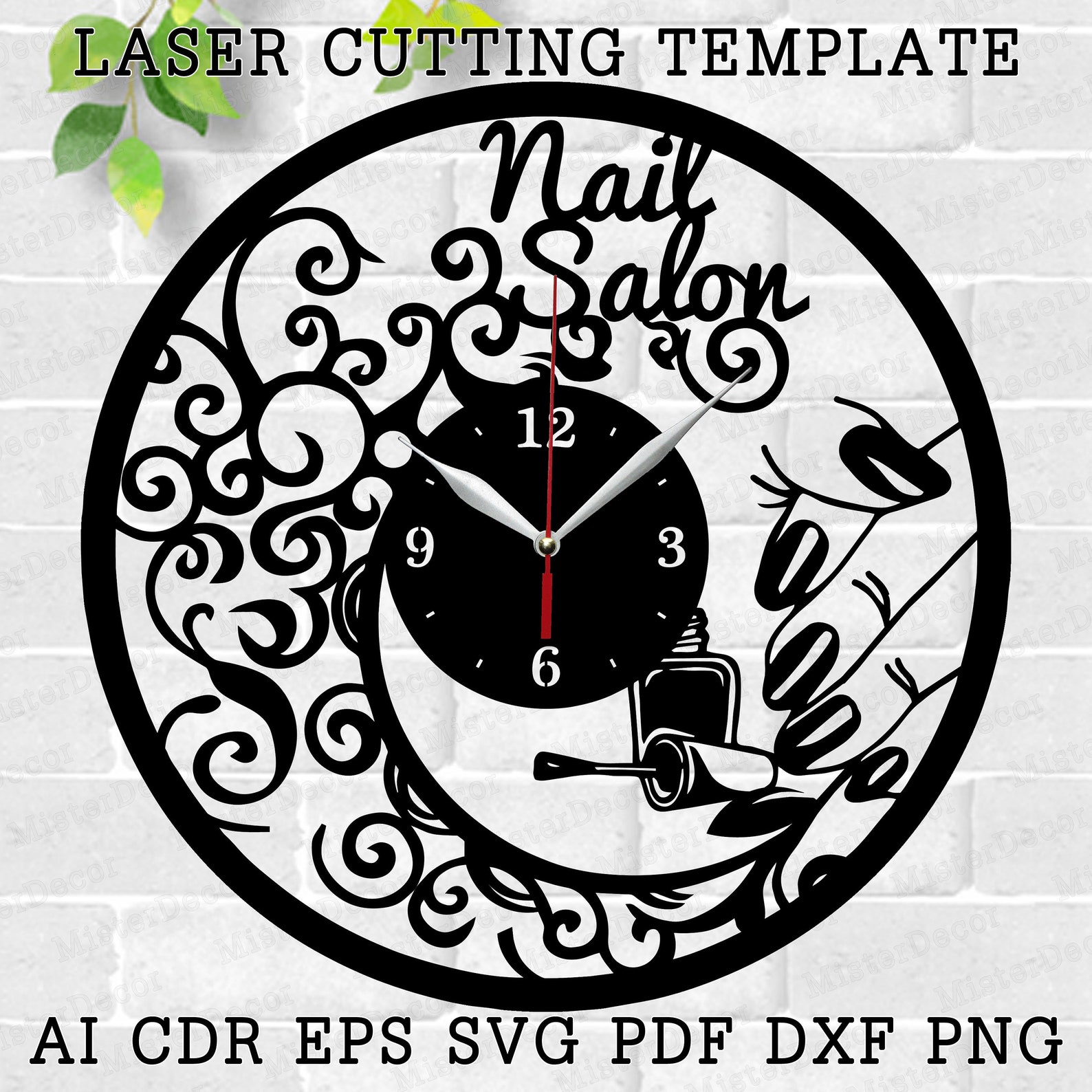Nail Salon Clock Laser Cut Files, SVG File. Vector File Ai, Cdr, Dxf ...