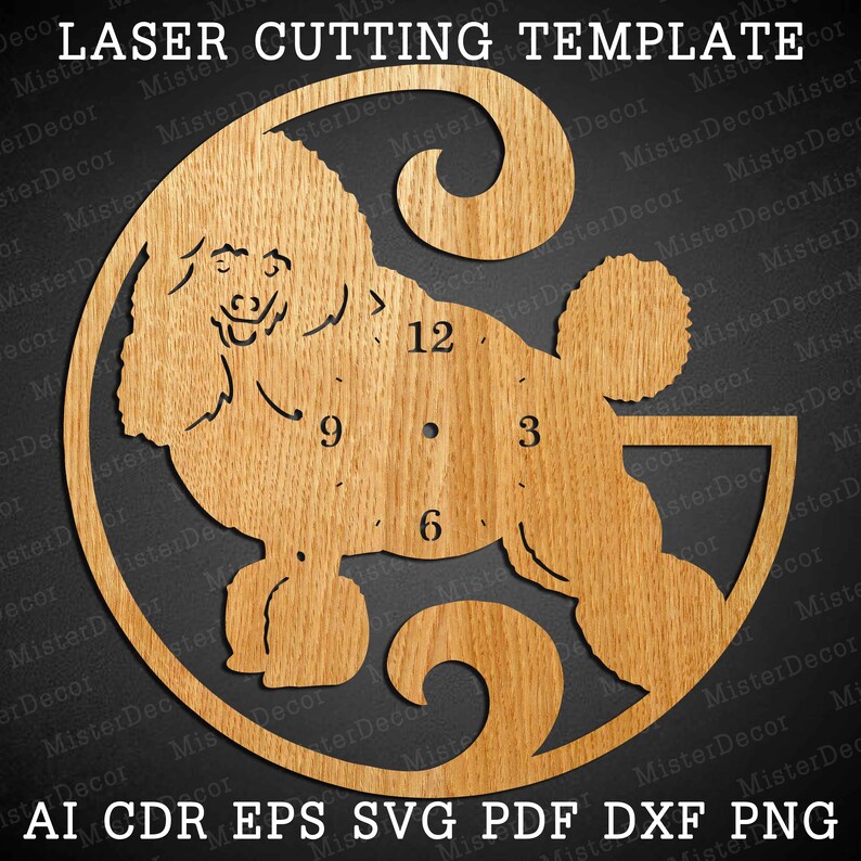 Poodle Wall Clock Laser Cut Files, SVG File. Vector File Ai, Cdr, Dxf ...