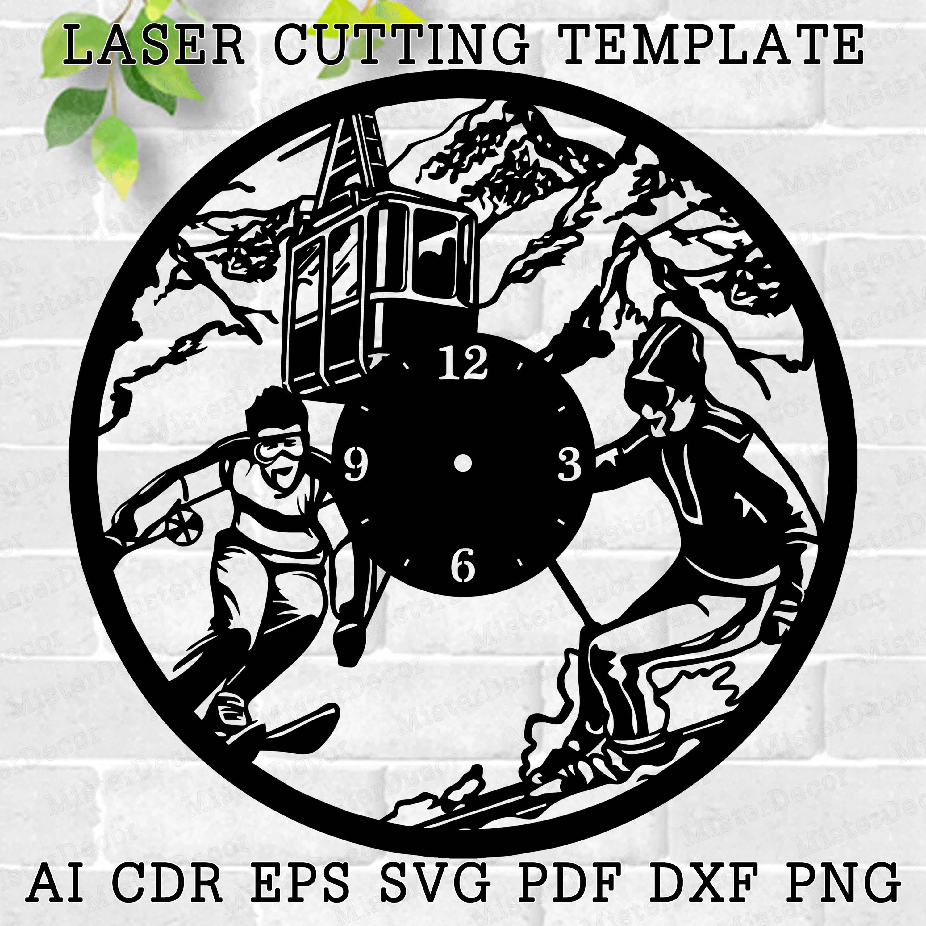 Ski Clock Laser Cut Files SVG Vector File Ai, Cdr Dxf Eps Pdf Png ...