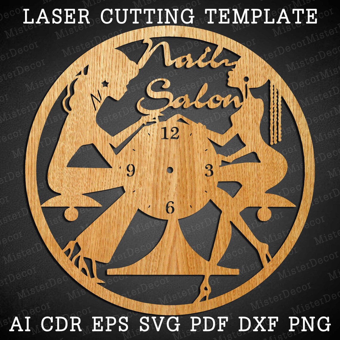 Nail Salon Clock Laser Cut Files SVG Vector File Ai, Cdr, Dxf, Eps Pdf ...