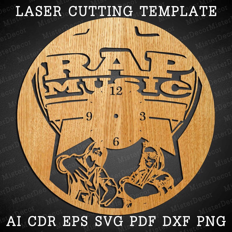 Rap Clock Laser Cut Files SVG Vector File Ai Cdr Dxf, Eps, Pdf, Png ...