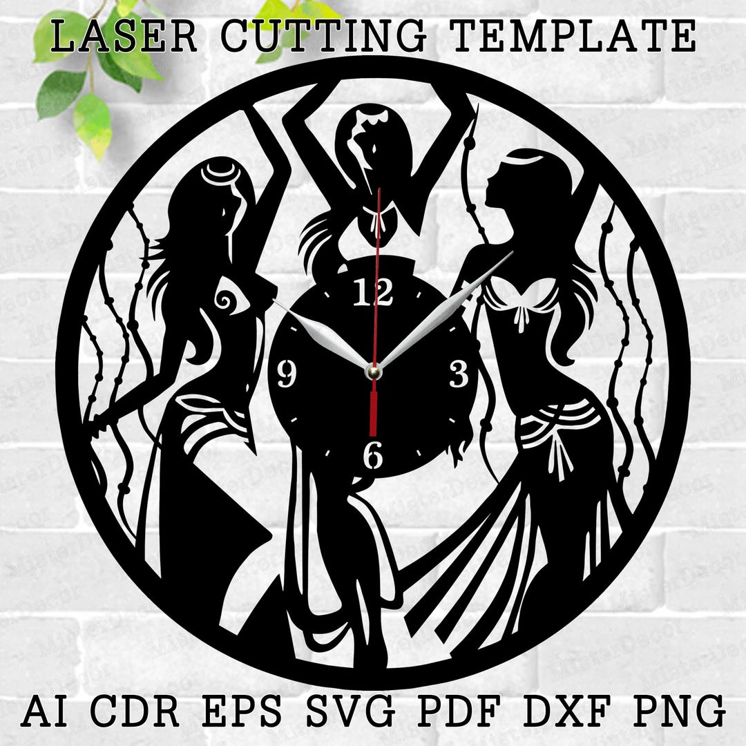 Belly Dance Clock Laser Cut Files, SVG File. Vector File Ai, Cdr, Dxf ...