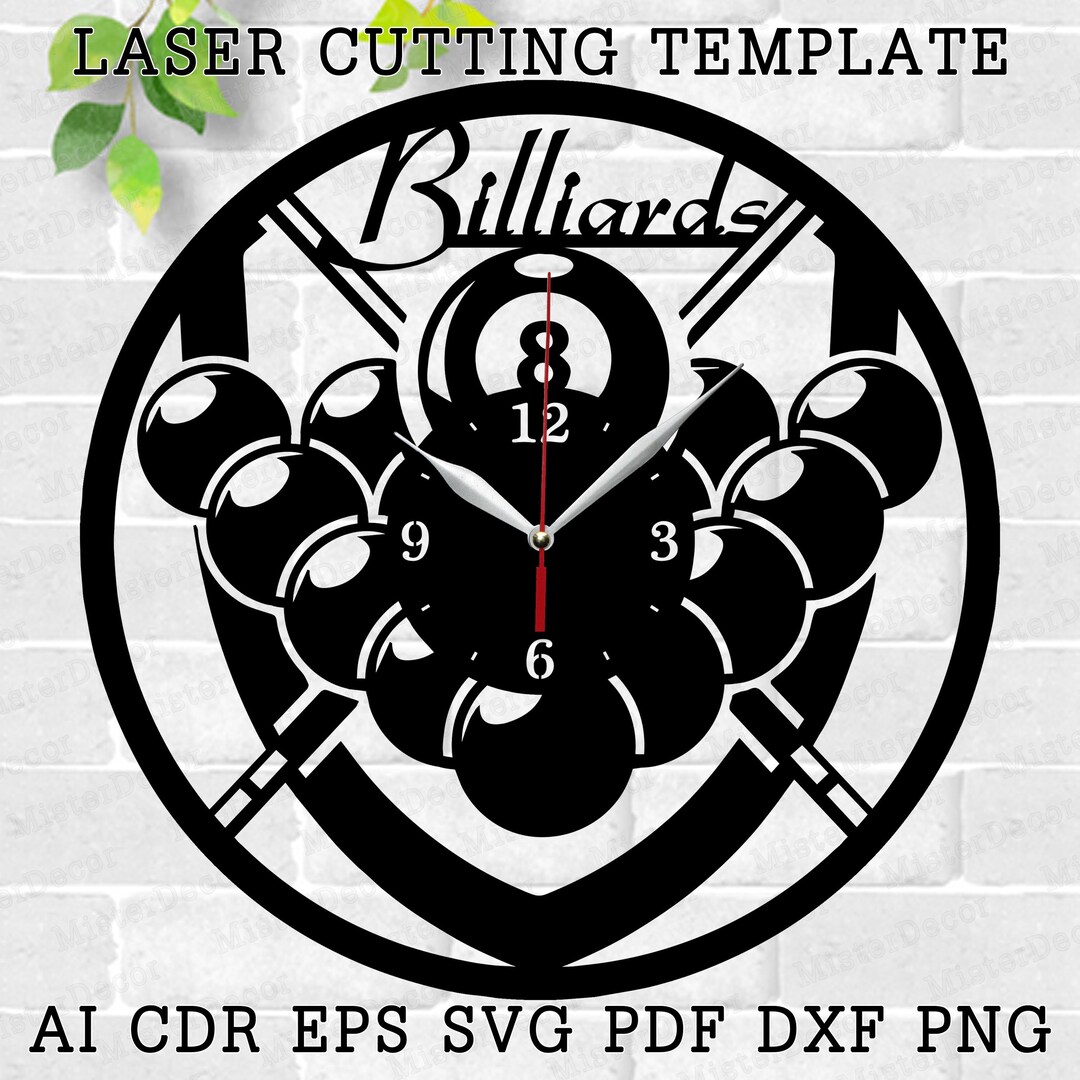 Billiards Clock Laser Cut Files SVG File Vector File Ai Cdr Dxf Instant ...