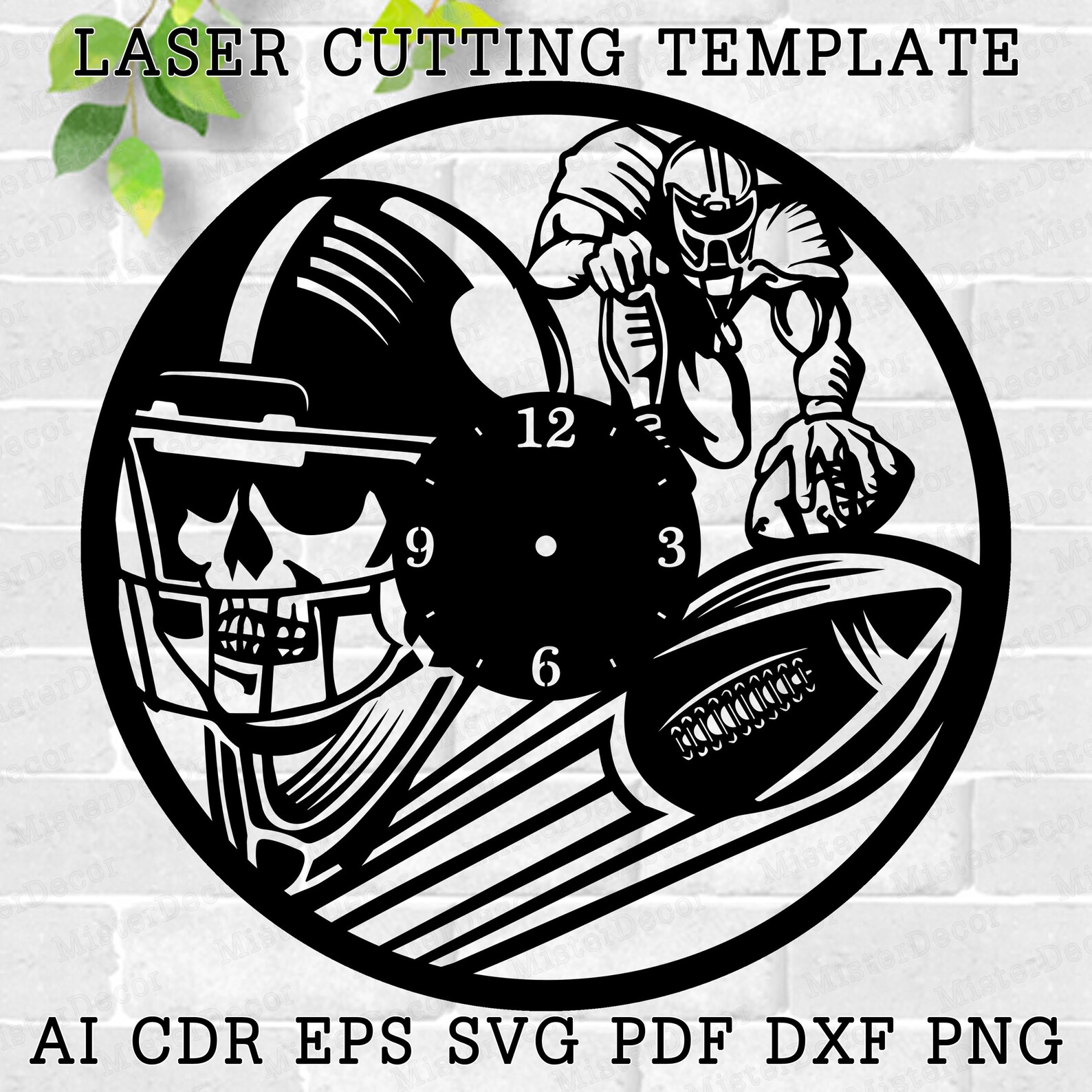 American Football Clock Laser Cut Files, SVG File. Vector File Ai, Cdr ...