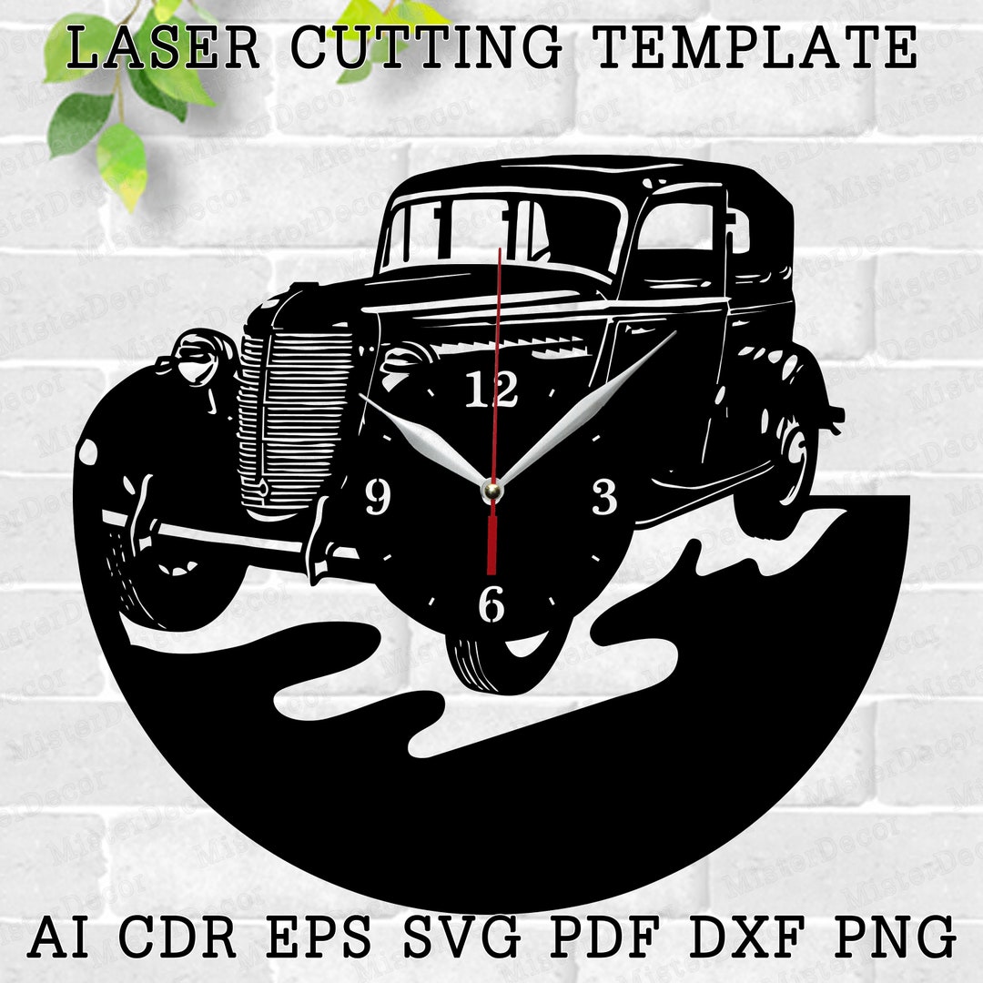 Vintage Retro Car Wall Clock Laser Cut Files, SVG File. Vector File Ai ...