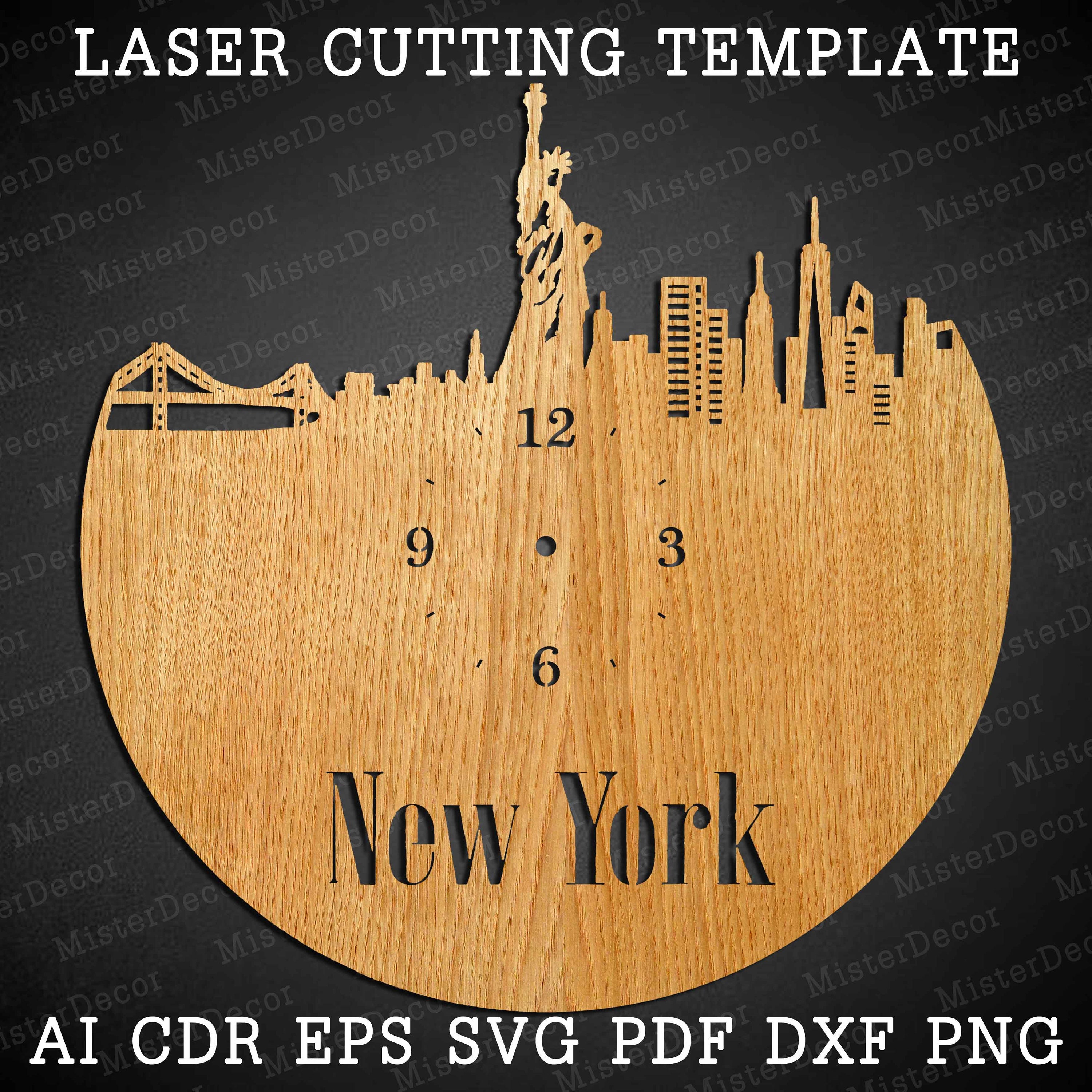 New York Wall Clock Laser Cut Files, SVG File. Vector File Ai, Cdr, Dxf ...