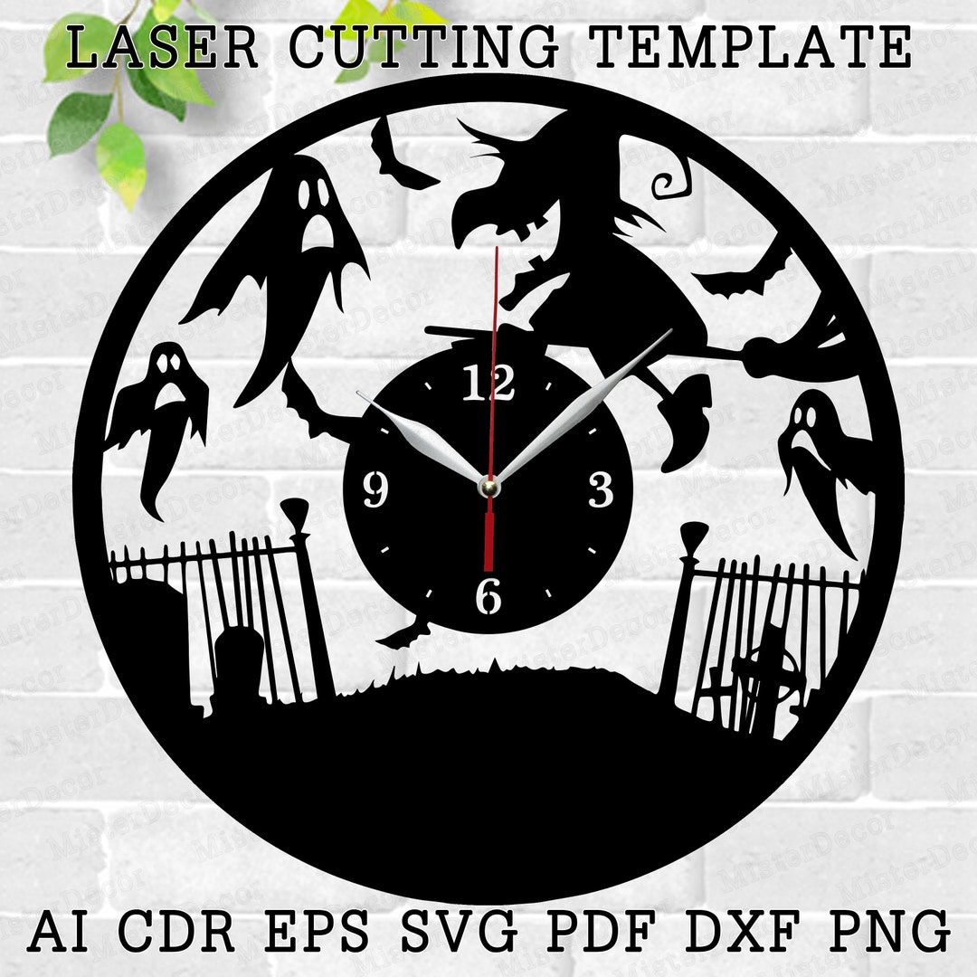 Horror Witches Clock Laser Cut Files, SVG File. Vector File Ai, Cdr ...