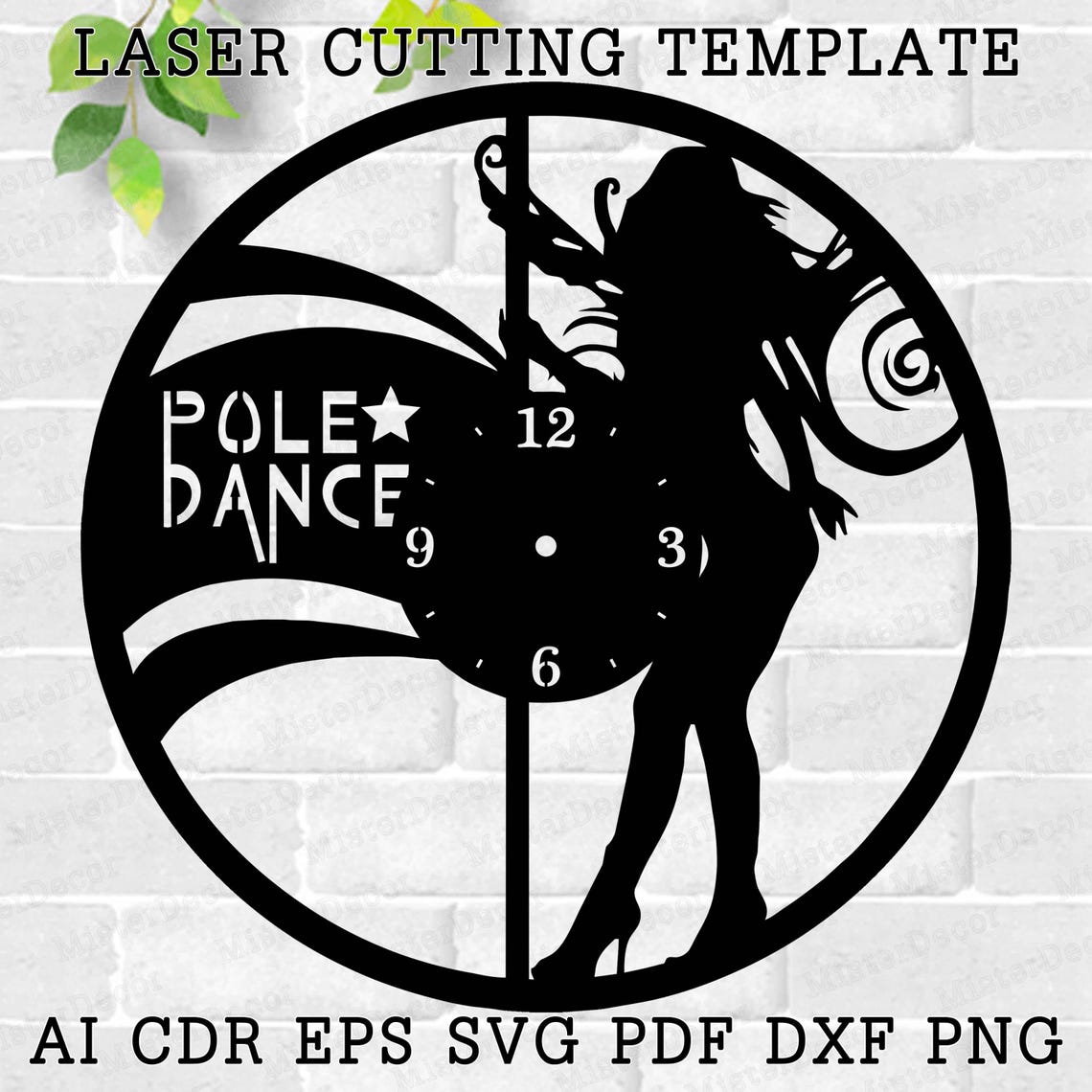 Pole Dance Clock Laser Cut Files, SVG File Ai Cdr Dxf, Unique Digital ...