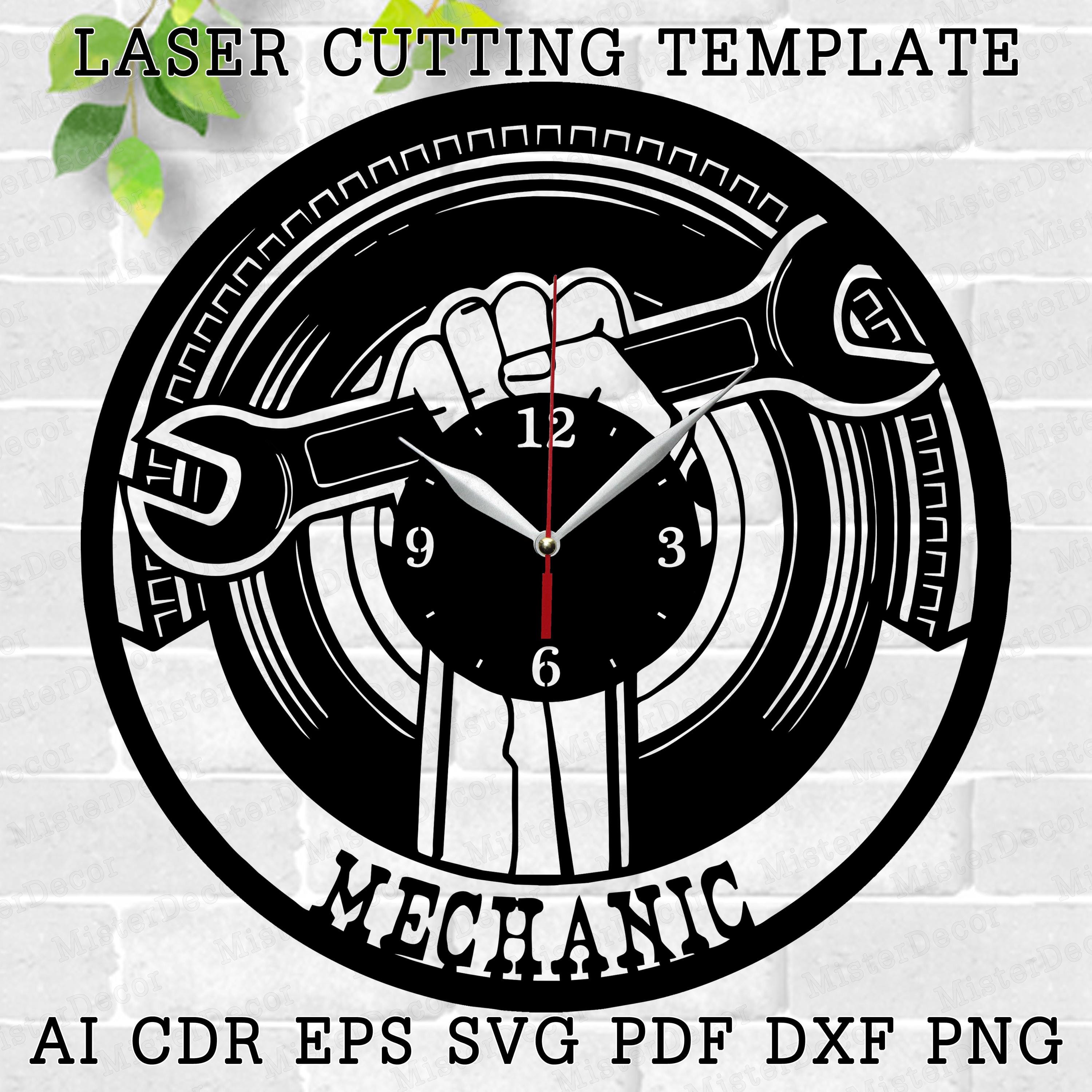 Auto Mechanic Clock Laser Cut Files SVG Vector File Ai, Cdr, Dxf, Eps ...