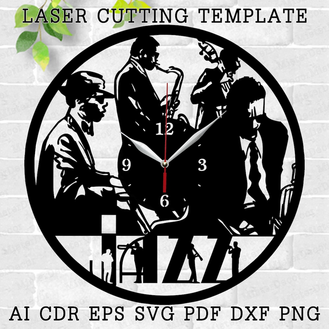 Jazz Clock Laser Cut Files SVG File Vector File Ai Cdr Dxf Instant ...