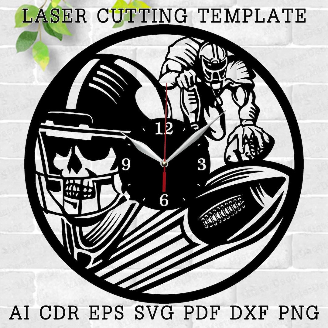 American Football Clock Laser Cut Files, SVG File. Vector File Ai, Cdr ...