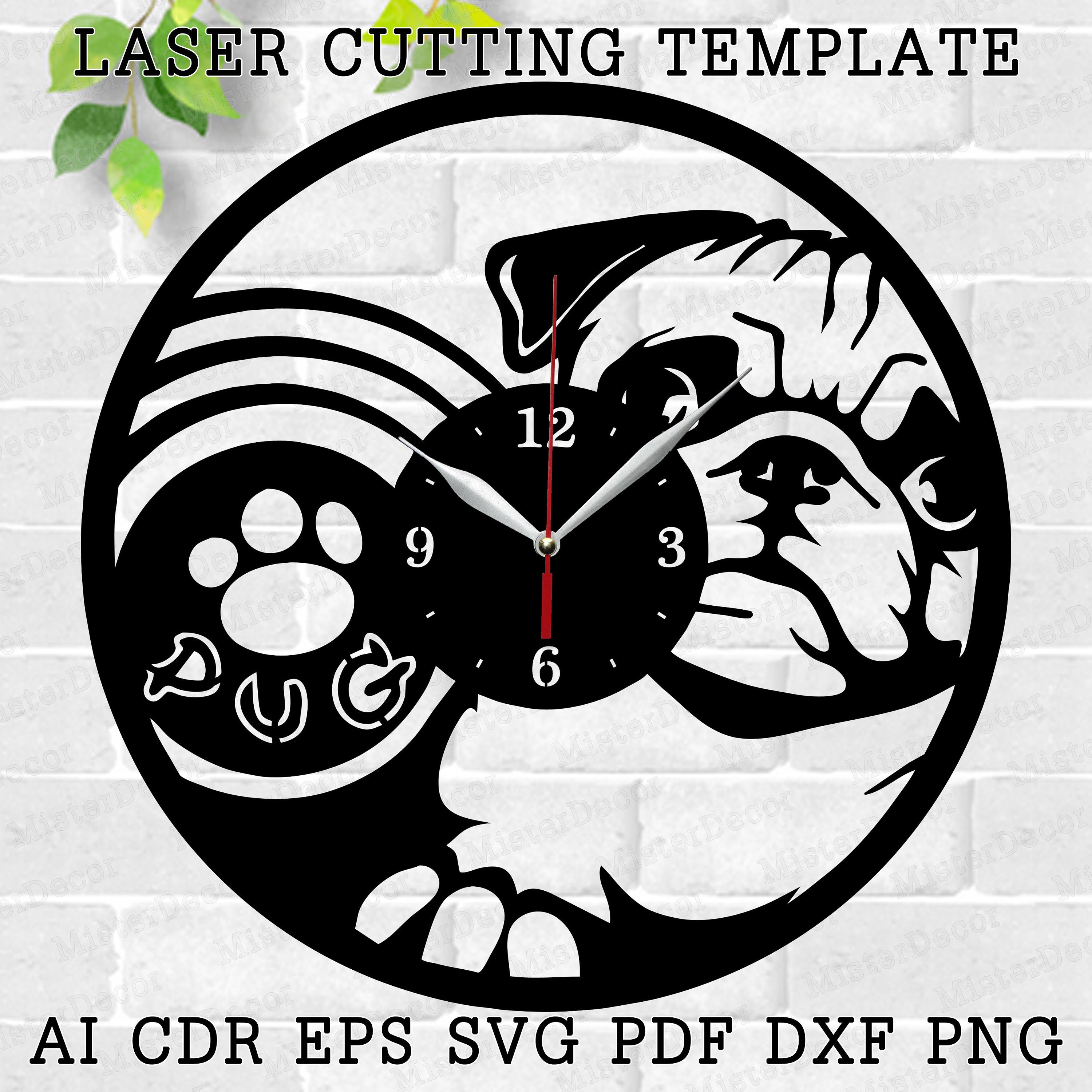 Pug Life Wall Clock Laser Cut Files, SVG File. Vector File Ai, Cdr, Dxf ...