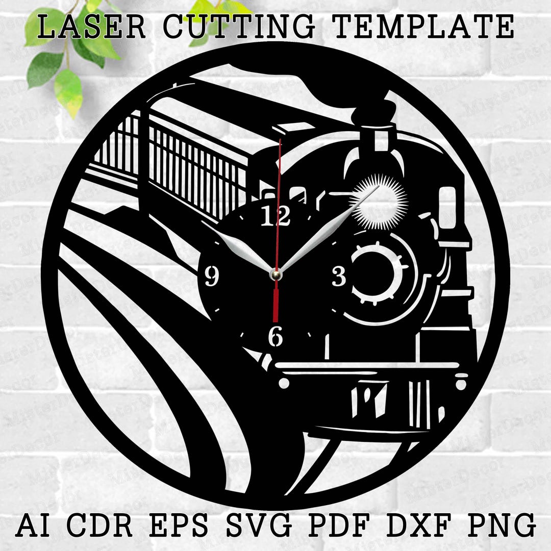 Railway Clock Laser Cut Files SVG Vector File Ai Cdr Dxf, Eps, Pdf, Png ...