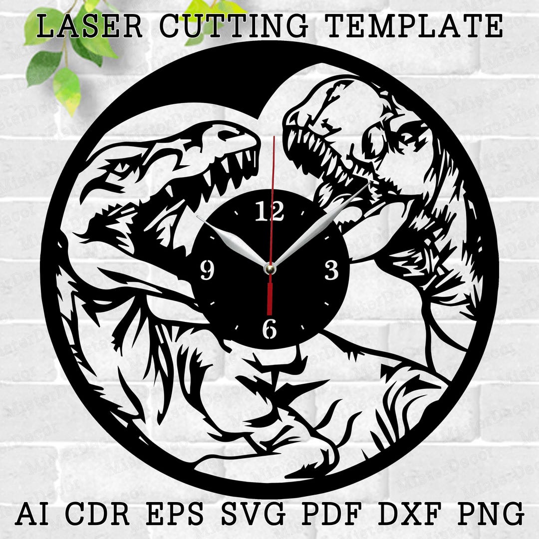 Dinosaurs Clock Laser Cut Files SVG File. Vector File Ai Cdr Dxf ...