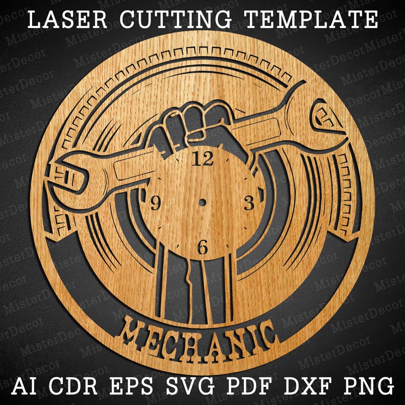 Auto Mechanic Clock Laser Cut Files SVG Vector File Ai, Cdr, Dxf, Eps ...