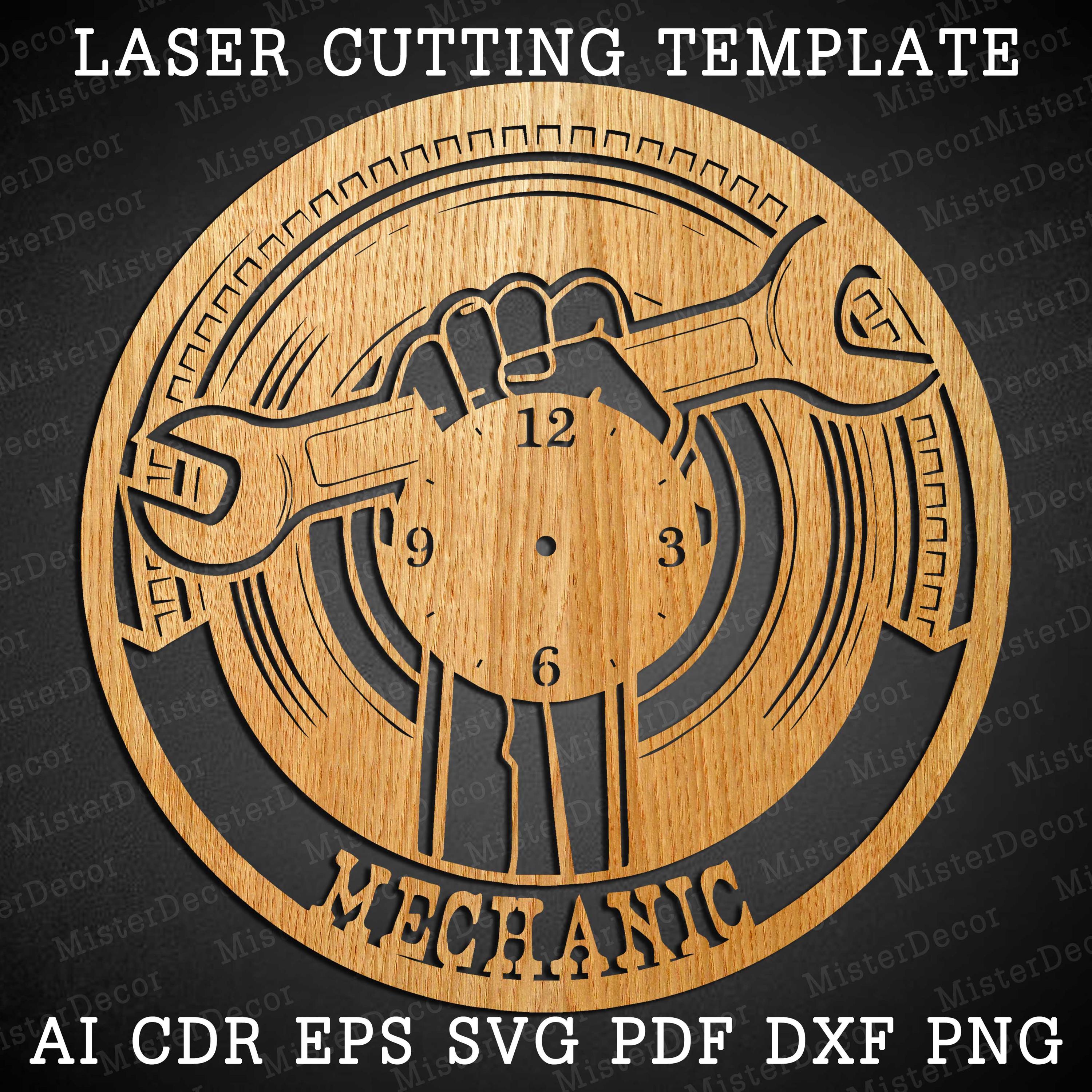 Auto Mechanic Clock Laser Cut Files SVG Vector File Ai, Cdr, Dxf, Eps ...