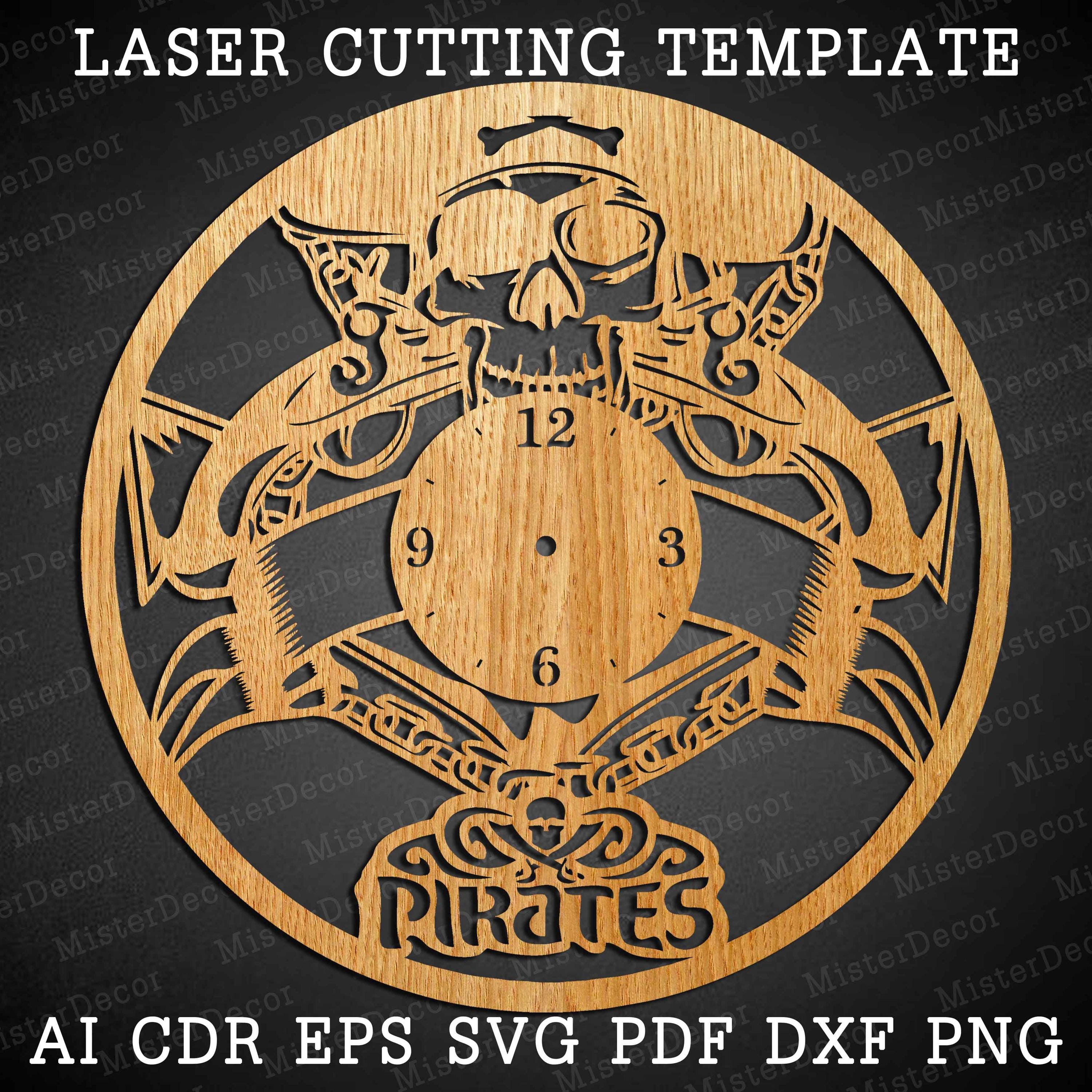 Pirate Clock Laser Cut Files SVG Vector File Ai, Cdr, Dxf Eps Pdf Png ...