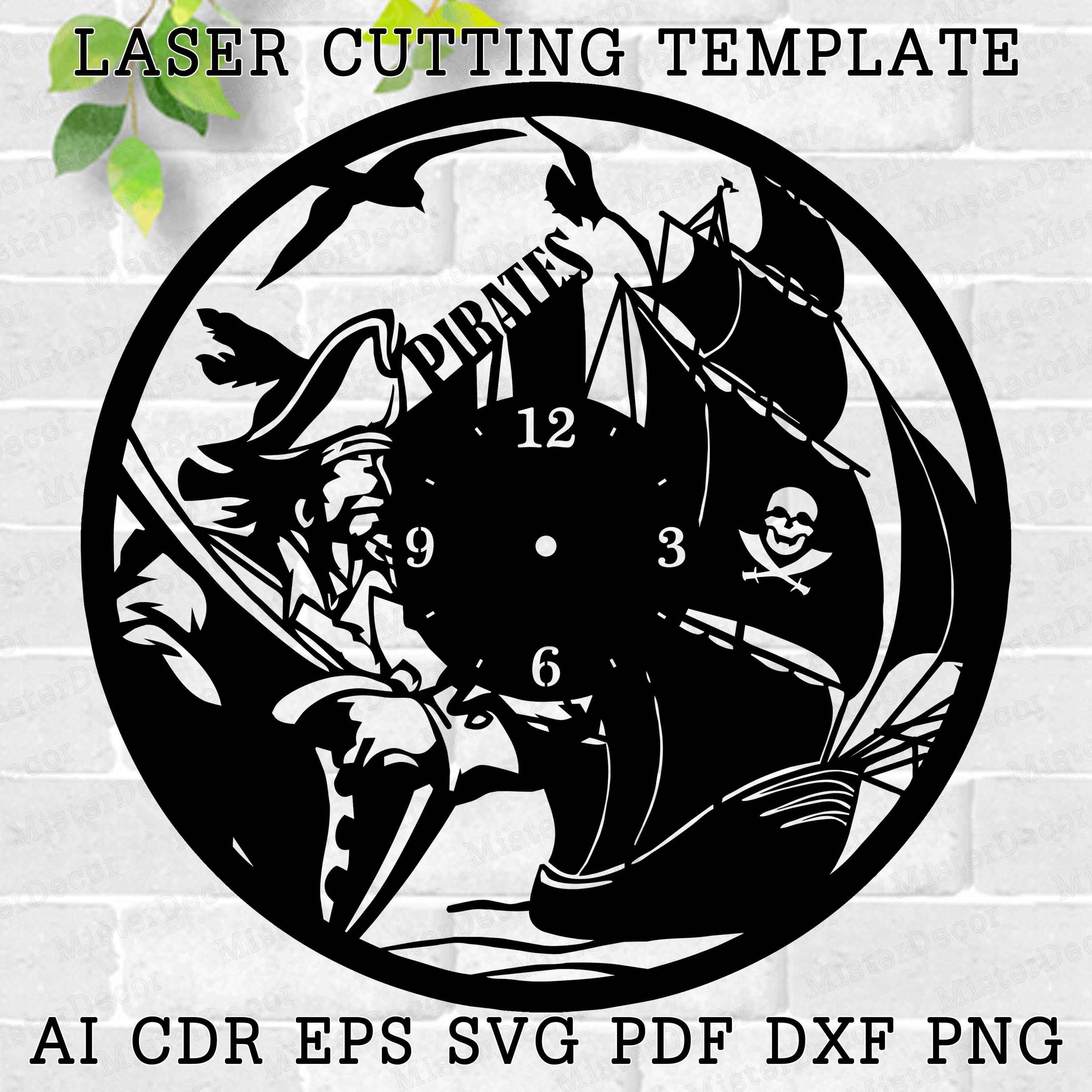 Pirate Clock Laser Cut Files SVG Vector File Ai, Cdr, Dxf Eps Pdf Png ...