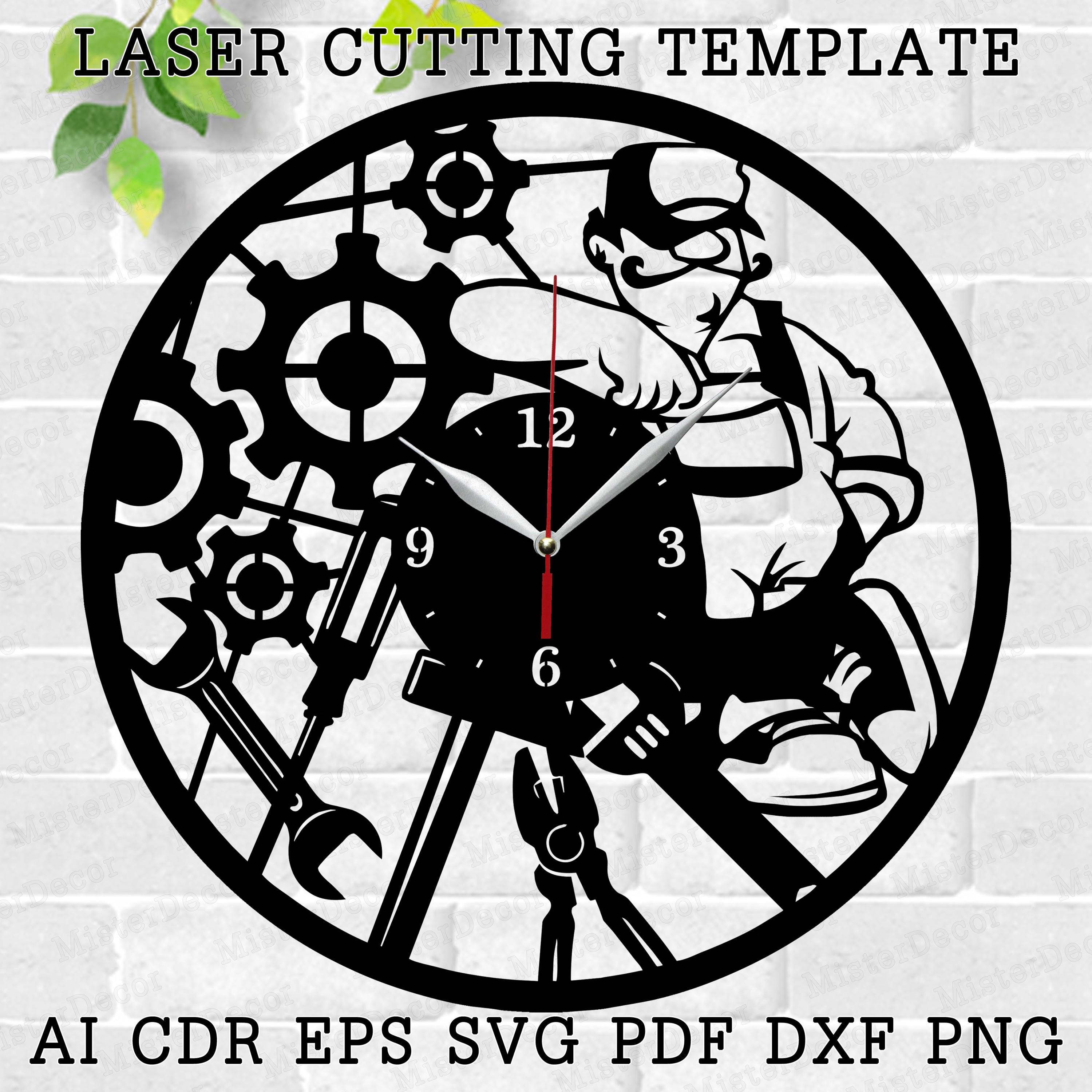 Mechanical Engineer Clock Laser Cut Files SVG Vector File Ai, Cdr, Dxf, Eps, Pdf, Png Download ...
