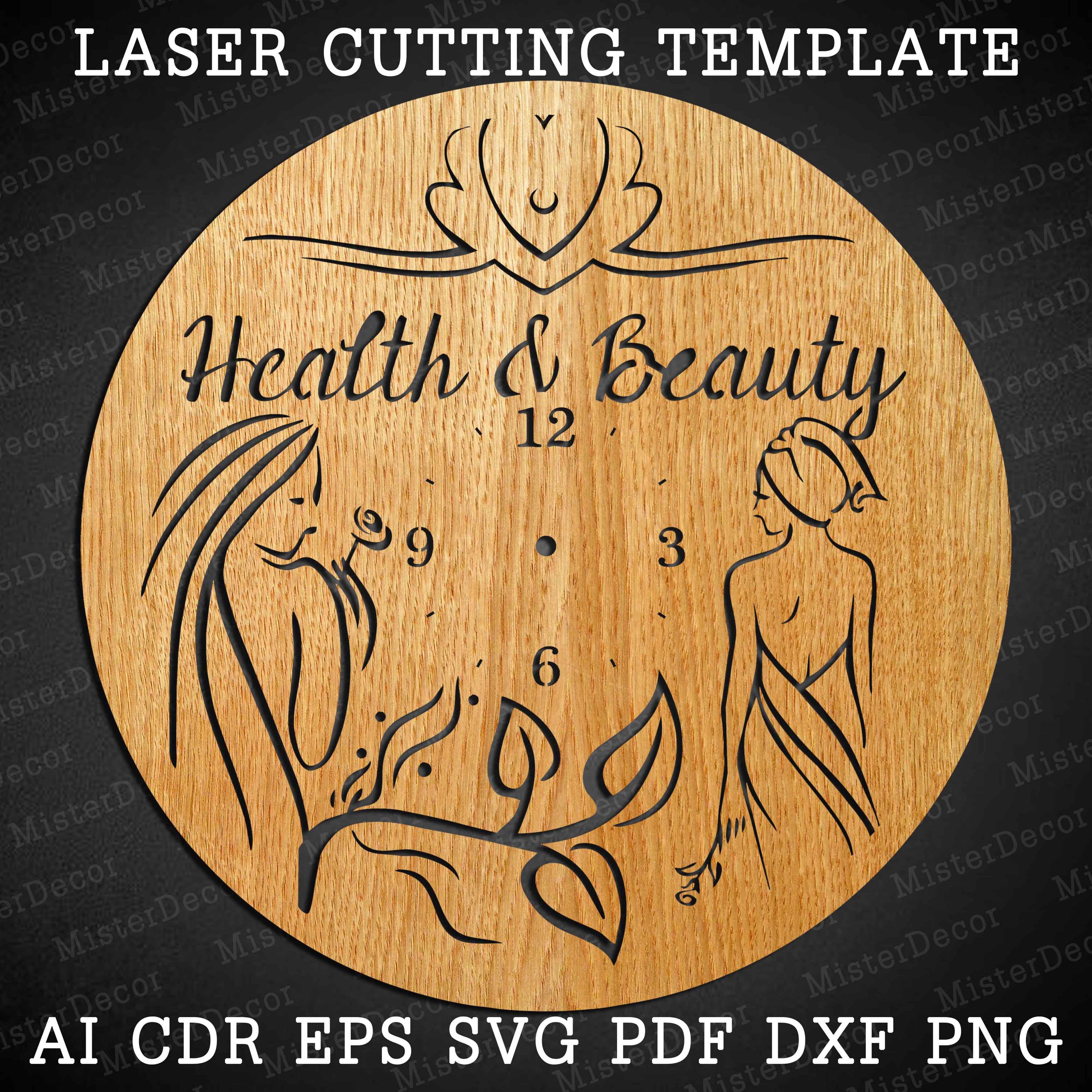 Beauty Salon Clock Laser Cut Files SVG File Vector File Ai Cdr Dxf ...