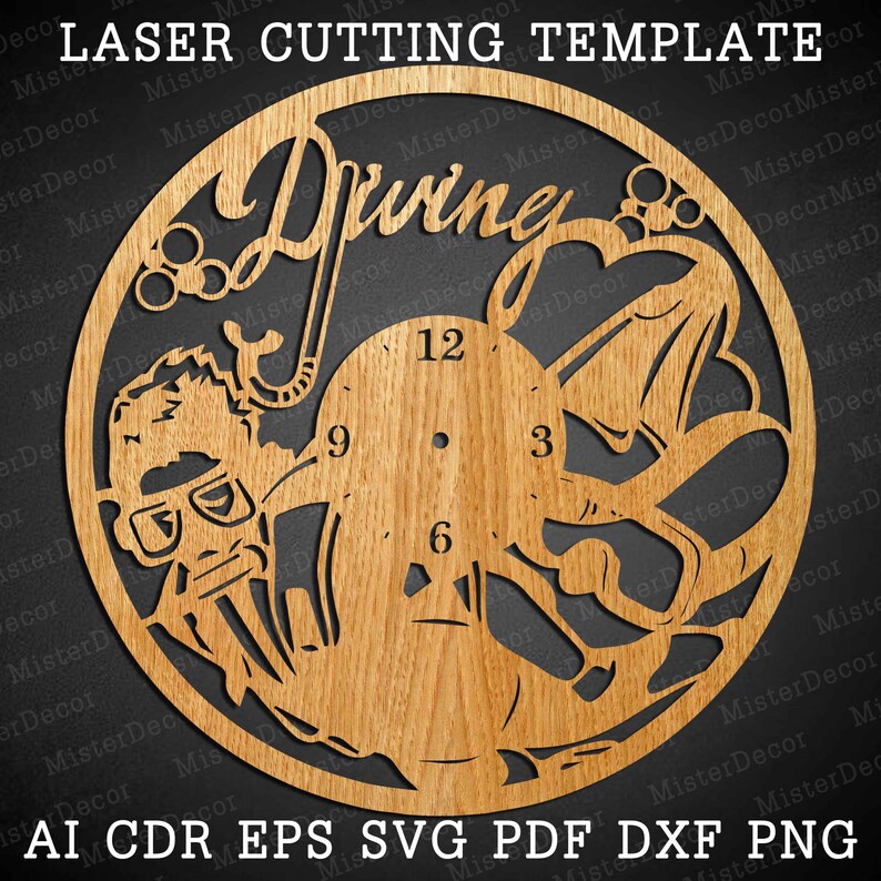 Diver Clock Laser Cut Files SVG File. Vector File Ai Cdr Dxf Instant ...